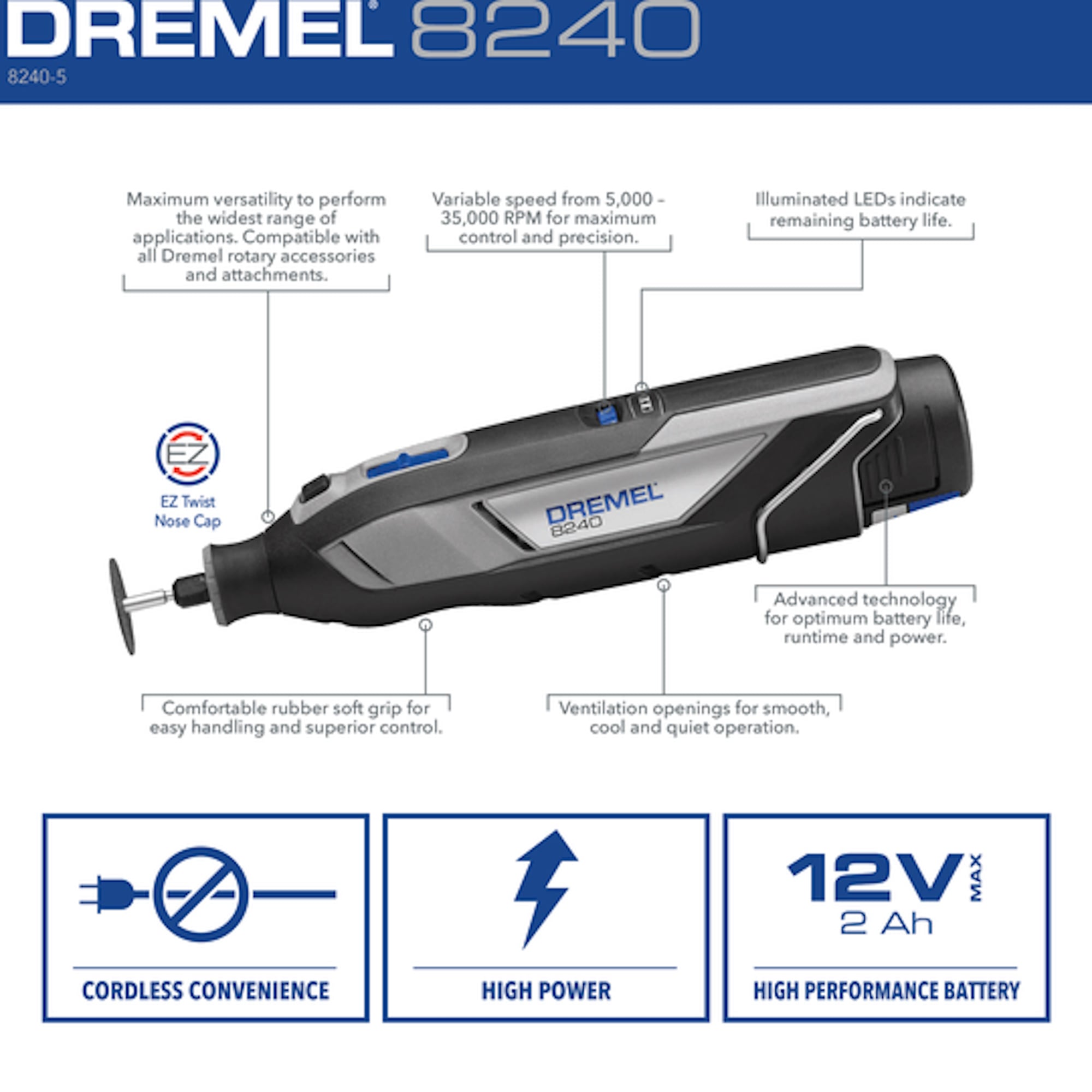Dremel 8240 12V Cordless Rotary Tool Kit - 8240-5 - EngineerSupply