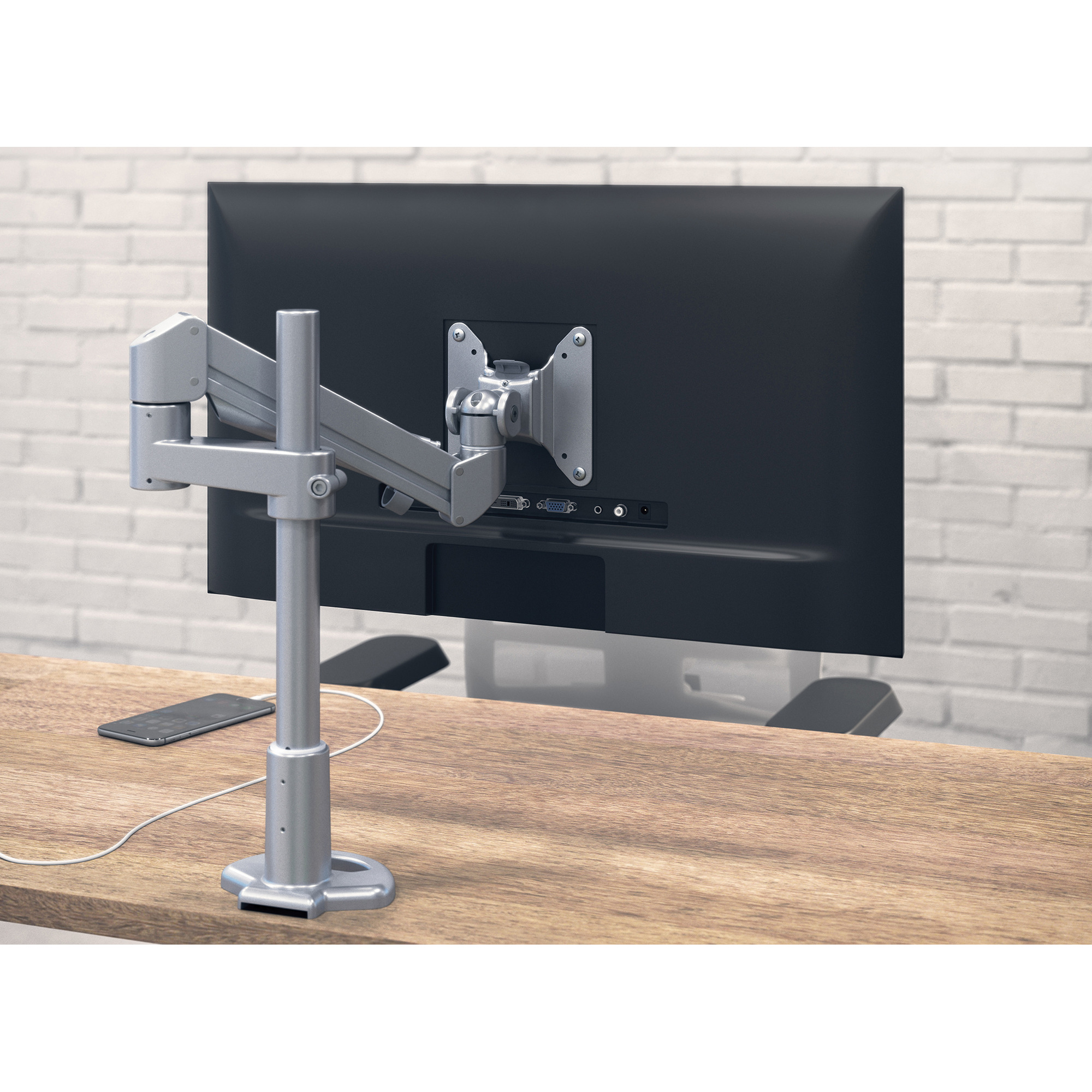 Fellowes Evolve Series Single Monitor Arm w/Desk Clamp & Grommet Mount ...