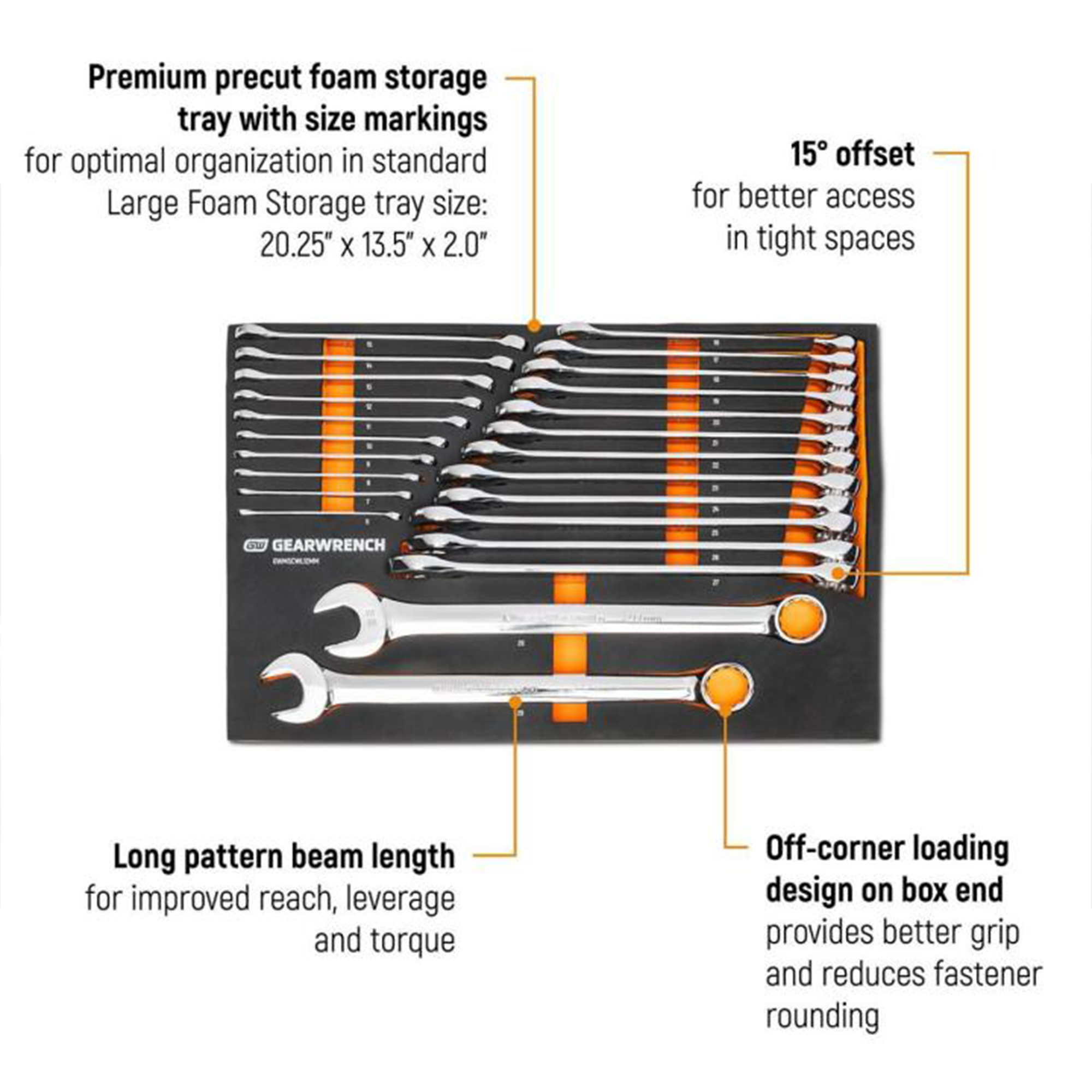 Gearwrench 12 Point Long Pattern Combination Wrench Sets in Foam ...