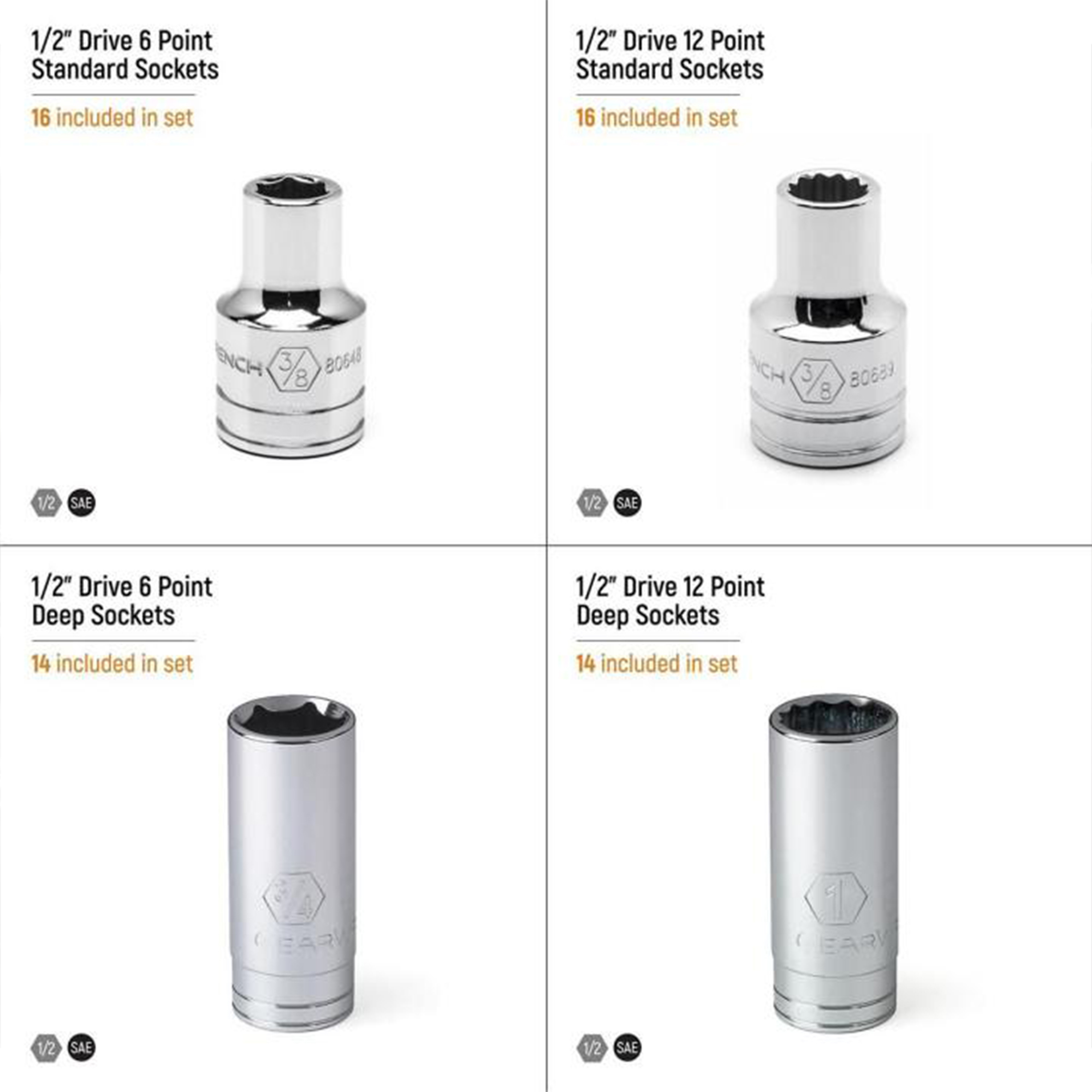 Gearwrench 1/2" Drive Master Socket Sets in Foam Storage Tray (Metric/SAE) - (2 Options ...