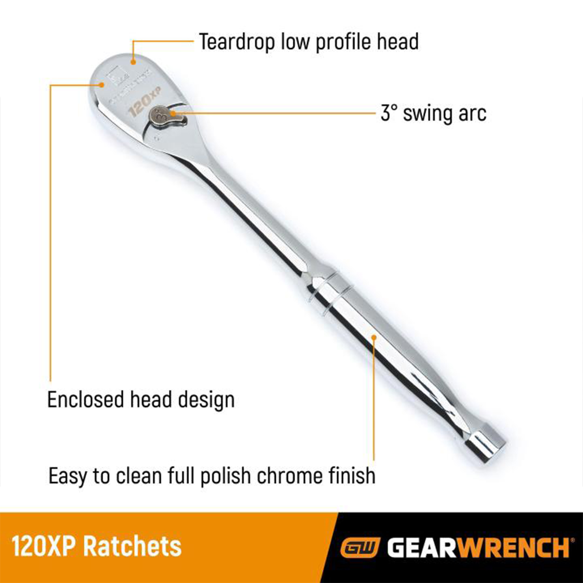 Gearwrench 1/4", 3/8" & 1/2" Drive 120XP Teardrop / Flex Head Ratchet ...