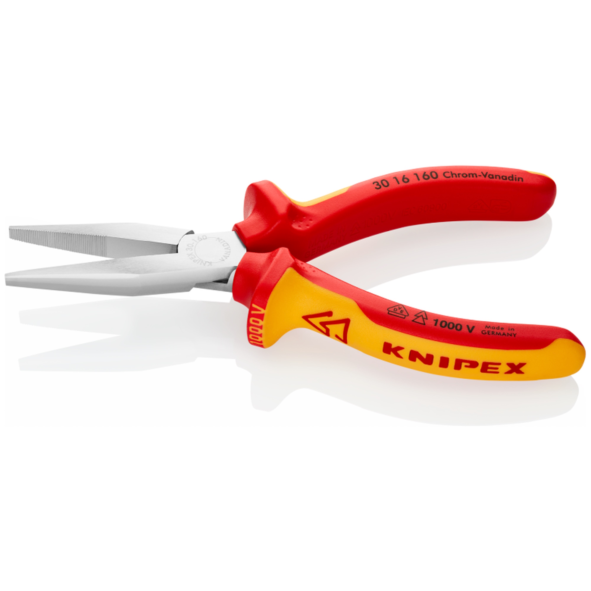 Knipex 6 1/4" Long Nose Pliers-Flat Tips-1000V Insulated - 30 16 160 ...