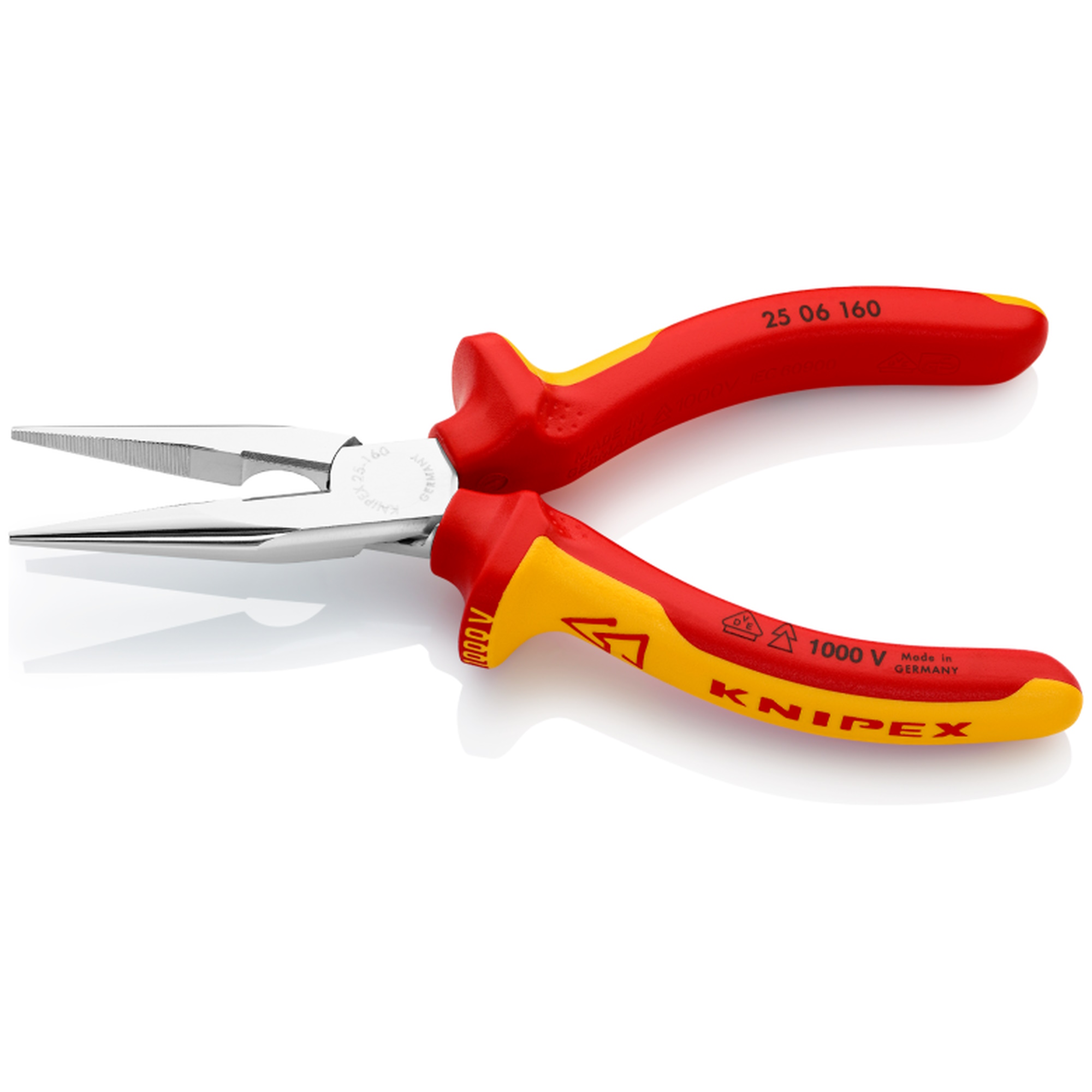Knipex 6 1/4" Long Nose Pliers with Cutter-1000V Insulated - 25 06 160 ...