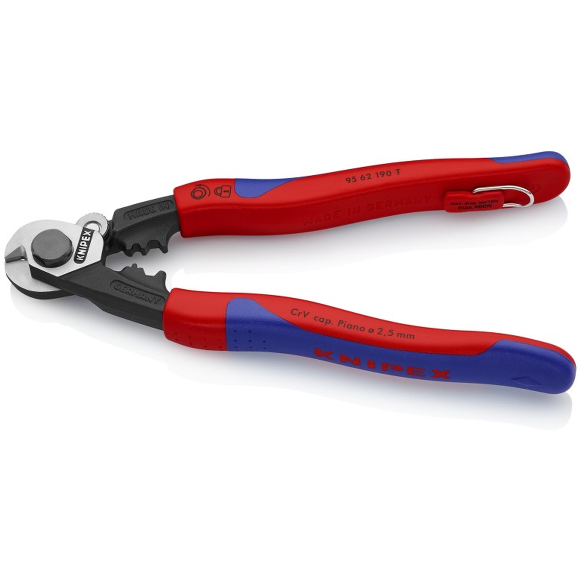 Knipex 7 1/2" Wire Rope Shears-Tethered Attachment - 95 62 190 T BKA ...