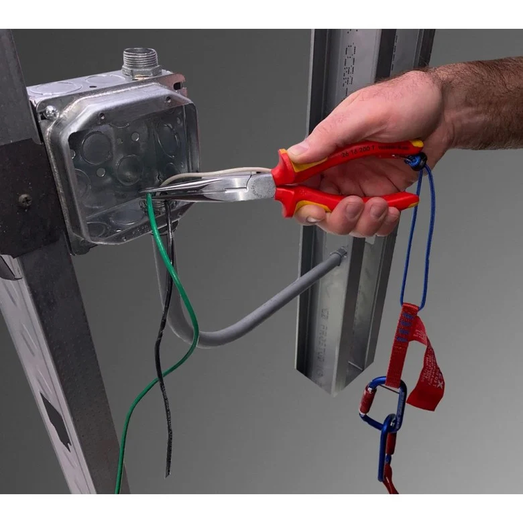 Knipex 8" Long Nose Pliers with Cutter-1000V Insulated-Tethered ...