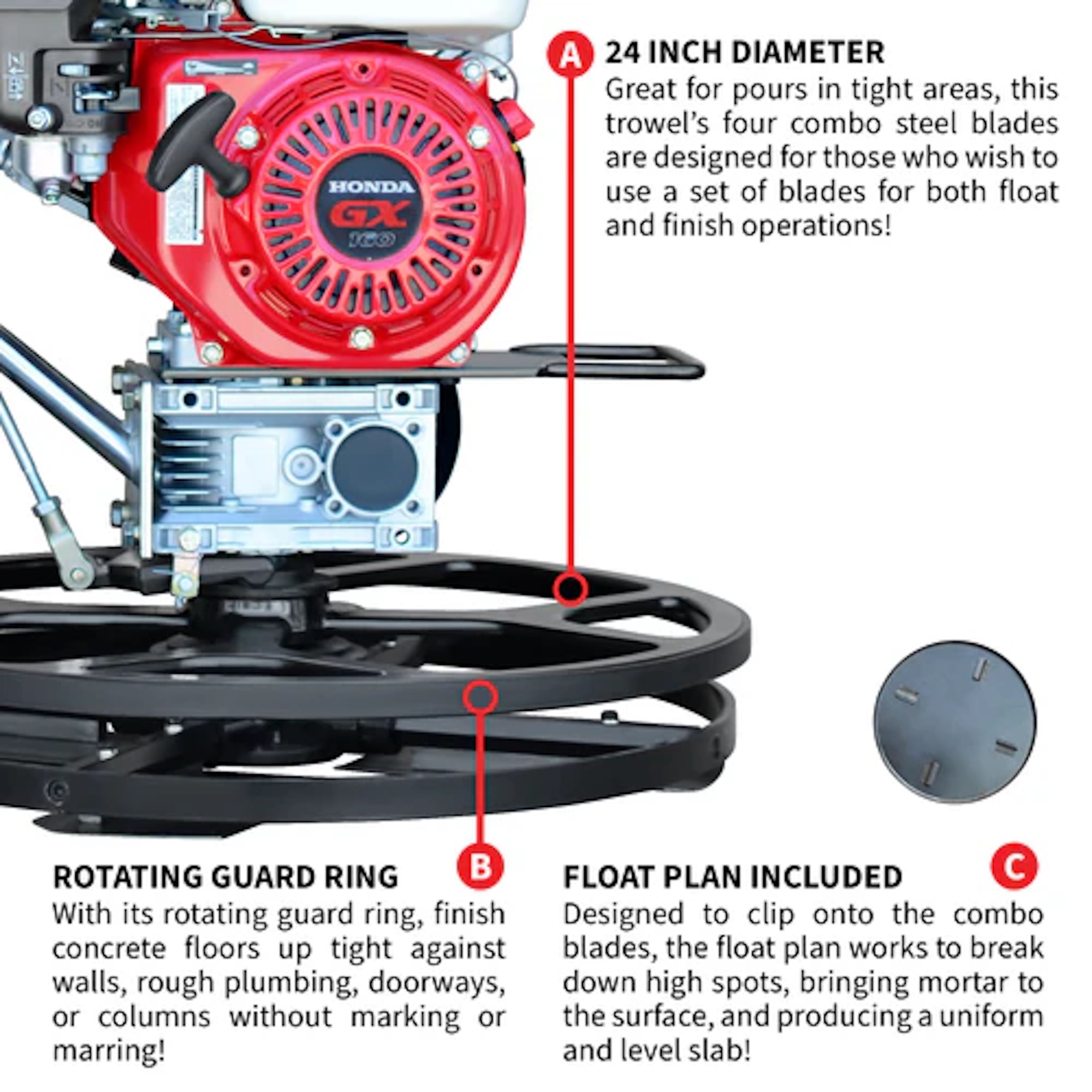 Tomahawk - Concrete Power Trowel Honda GX160 Engine Float Pan Screed ...